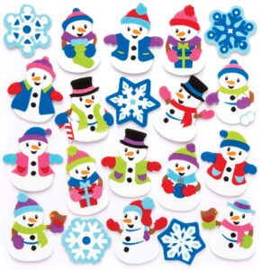 baker ross ar685 snowman foam stickers - pack of 120, for kids' christmas crafts and art projects, cards, party bags, and ornaments, white