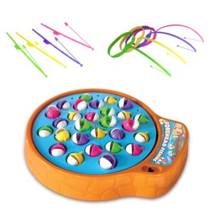 winning fingers fishing game | includes 28 fish, 4 rods, 4 forehead rods, rotating board | great preschool fishing toy board game learning fine motor skills for kids and toddlers ages 3 plus