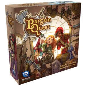 renegade game studios bargain quest game for 2-6 players aged 8 & up, playing time 30-60 minutes, a game of adventure and capitalism