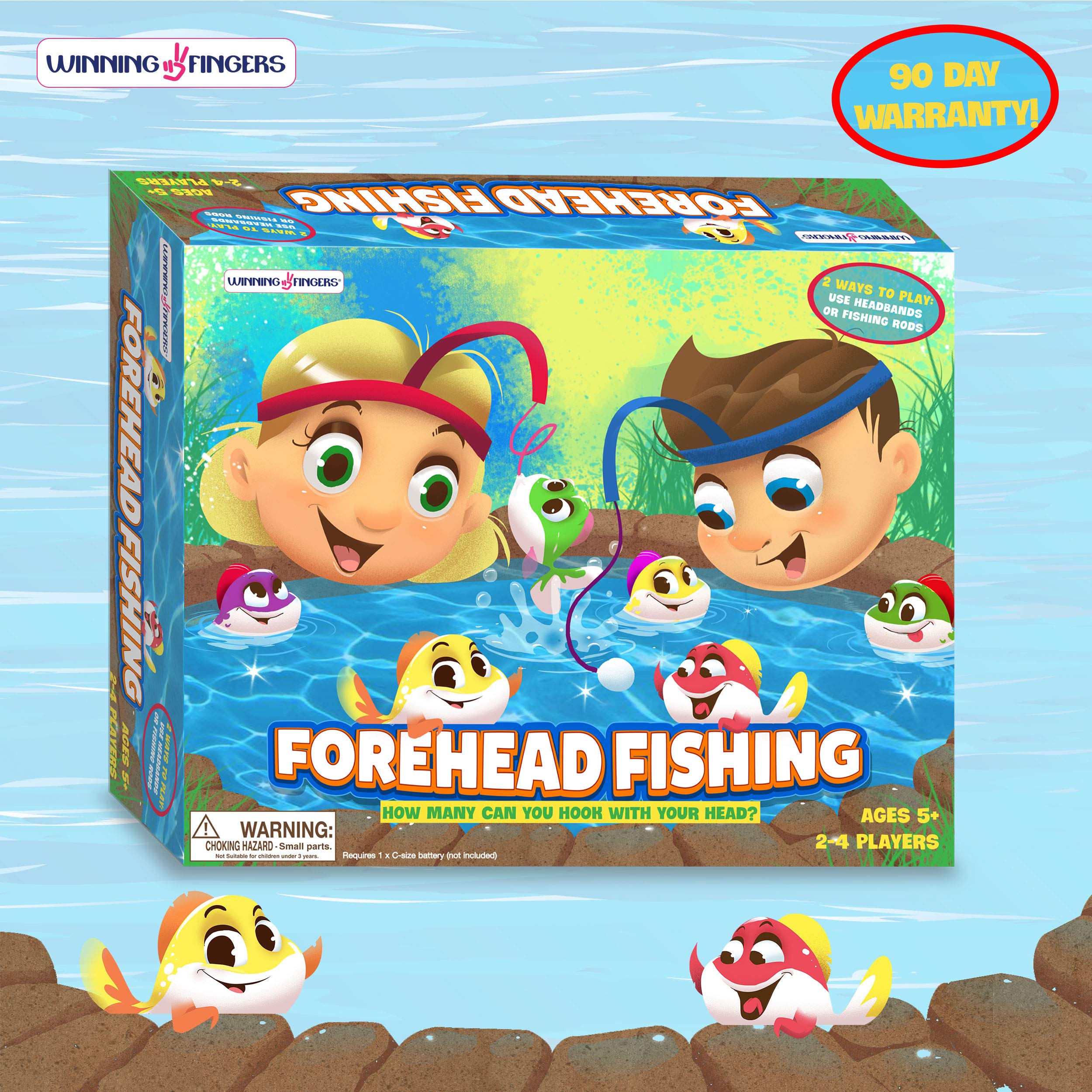 Winning Fingers Fishing Game | Includes 28 Fish, 4 Rods, 4 Forehead Rods, Rotating Board | Great Preschool Fishing Toy Board Game Learning Fine Motor Skills for Kids and Toddlers Ages 3 Plus