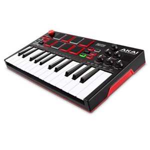 akai professional mpk mini play – usb midi keyboard controller with a built in speaker, 25 mini keys, drum pads and 128 instrument sounds