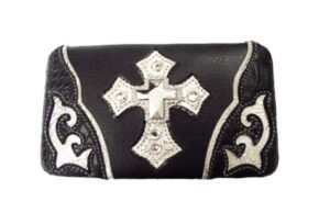 dh rhinestone cross western bling flat wallet (black)