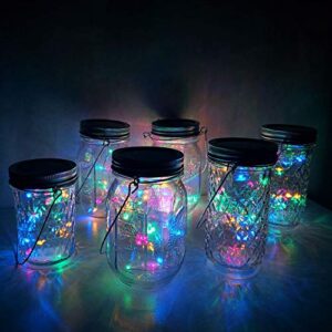 cynzia solar mason jar lid lights, 8 pack 20 led waterproof fairy star firefly string lights with (8 hangers included,jars not included), for mason jar table garden wedding party decor (4 colors)