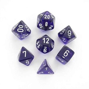 dnd dice set-chessex d&d dice-16mm translucent purple and white plastic polyhedral dice set-dungeons and dragons dice includes 7 dice - d4 d6 d8 d10 d12 d20 d% (chx23077)