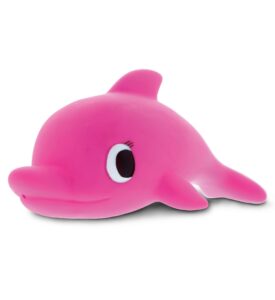 dollibu dolphin bath buddy squirter - floating pink dolphin rubber bath toy, fun water squirting bathtime play for toddlers, cute sea life animal toy for the bathtub, beach, & pool for girls & boys