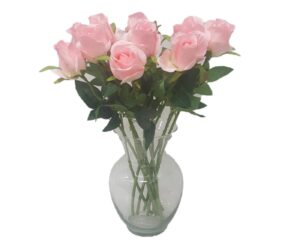 silk flower garden 1 dozen long-stem rose buds 22", pink