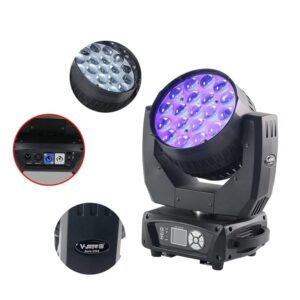 vshow 19x15w rgbw 4in1 aura zoom wash moving head light with backlight led- led beam zoom moving lights, stage led moving head lighting for dj disco and party (black)