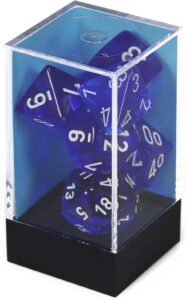 dnd dice set-chessex d&d dice-16mm translucent blue and white plastic polyhedral dice set-dungeons and dragons dice includes 7 dice - d4 d6 d8 d10 d12 d20 d% (chx23076), large (18mm - 25mm)