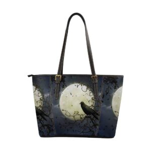 interestprint womens handbags ladies purses shoulder bags tote bag crow and moon at night