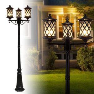 hdmy 3 pineapple head high pole landscape street light outdoor waterproof courtyard garden community post lantern european villa home vintage e27 courtyard lighting (color : black, size : 2.4m)