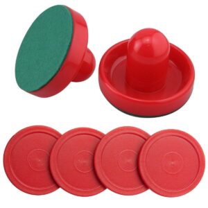 mini air hockey pucks and paddles - replacement set value pack - set of two red air hockey pushers and four 2 inch red pucks i epic gifts