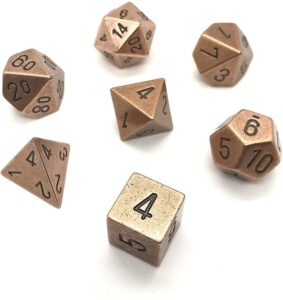 dnd dice set-chessex d&d dice-16mm copper metal polyhedral dice set-dungeons and dragons dice includes 7 dice - d4 d6 d8 d10 d12 d20 d% (chx27024)