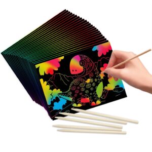 vhale 30 scratch paper art for kids, magic scratch it off paper craft, rainbow drawing scratchboard sketch pad notepad, great travel toys, party favors, with wooden stylus