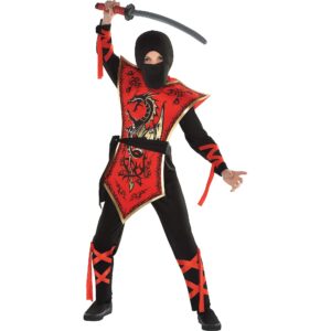 premium red & black ninja assassin smal costume (4-6) - 1 set - perfect fit & comfort for stealthy warriors