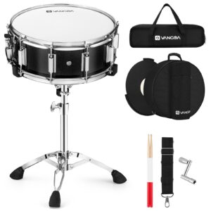 vangoa snare drum kit 14 x 5.5 inches marching school band student beginner practice snare drum with stand, gig bag, 5a drumsticks, tuning key, coated drum head, strap, mute pad, black