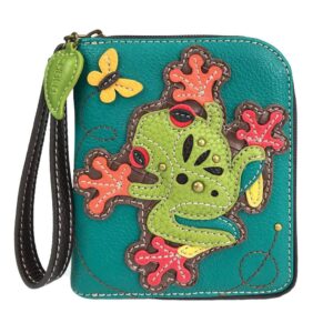 chala group frog zip-around wallet/wristlet, gift for frog lovers, turquoise, 5" x 6" x 1"