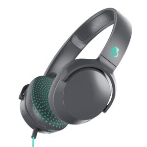 skullcandy riff on-ear wired headphones, microphone, works with bluetooth devices and computers - grey/miami, wired