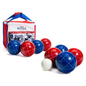 franklin sports bocce ball set - 8 all weather 90mm bocce balls, 1 pallino and carrying case - beach, backyard lawn or outdoor party game - american set