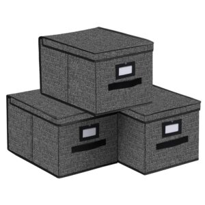 onlyeasy collapsible storage bins pack of 3 - foldable storage box containers organizer with dust-proof lids and strong handles, 11.8"x15.7"x9.8", large, black, 9mxalb03plp