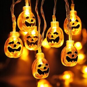 2 pack halloween decoration pumpkin string lights, 9.8ft total 40 led battery operated 3d halloween light, outdoor decorative lights for patio, garden, gate, yard, halloween christmas decoration