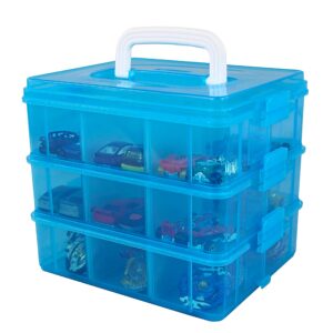 bins & things stackable toys organizer storage case compatible with beyblade, hot wheels, lego dimentions or mini toy action figures - portable adjustable box w/carrying handle, calico critter