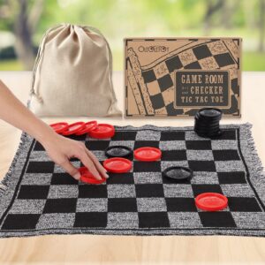 oleoletoy super tic tac toe and giant checkers set board game with 24 checker pieces reversible rug, classic indoor and outdoor activity for kids and adults, best for camping, backyard, or lawn game