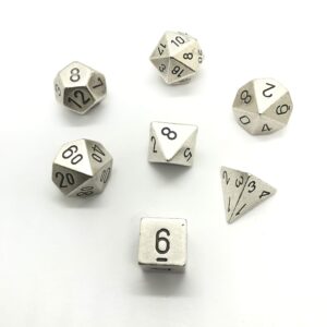 dnd dice set-chessex d&d dice-16mm silver metal polyhedral dice set-dungeons and dragons dice includes 7 dice - d4 d6 d8 d10 d12 d20 d%, various (chx27021)