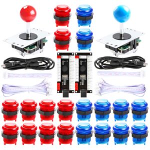 qenker 2-player led arcade diy kit for usb mame pc game diy & raspberry pi retro controller diy including 2x arcade joystick, 20x led arcade buttons, 2x zero delay usb encoder (blue & red)