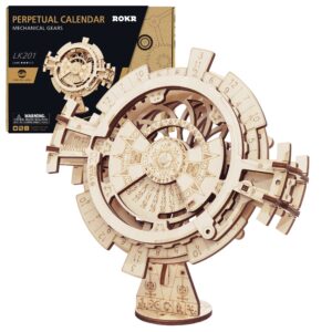 rokr 3d wooden perpetual calendar puzzle,mechanical gears toy building set,brain teaser games,engineering toys,family wooden craft kit supplies-great birthday for husband wife adult