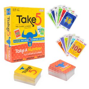 amigo games take 5 & take a number – two complete games in one – take 5 is the classic 6 nimmt! & take a number is also known as x nimmt! – classic card games for kids & adults ages 8 & older