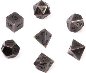 dnd dice set-chessex d&d dice - 16mm dark metal polyhedral dice set-dungeons and dragons dice includes 7 dice - d4 d6 d8 d10 d12 d20 d%