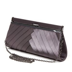 lady couture satin pleated clasp handbag, diane bag pewter