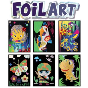 vhale foil art craft kit 6 pack sticker picture (9.5 x 6.5 inch), 48 foil sheets and 6 skewers, peel and paste sparkly foil art, classroom arts and crafts, great travel toys, kids party favors