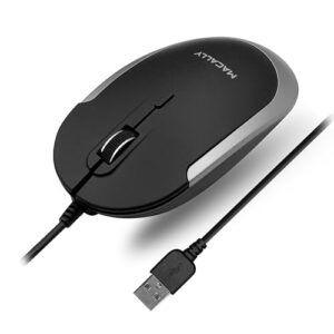 macally silent wired mouse - slim & compact usb mouse for apple mac or windows pc laptop/desktop - designed with optical sensor & dpi switch - simple & comfortable wired computer mouse (space gray)