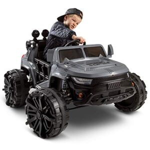 huffy bicycle company kids battery-powered ride on car special ops w/ lights, sounds & mp3 player, 12v - 17138 , grey, large