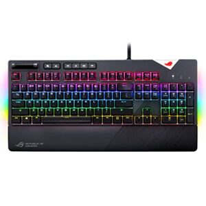 asus rog strix flare (cmsr) rgb mechanical gaming keyboard with (cherry mx silent red) switches, aura sync rgb lighting, customizable badge, usb pass-through and media controls