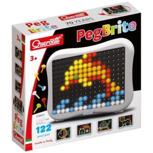 quercetti peg brite light-up toy - design and create mosaic art on the peg board with 120 pegs & bright led lights, promotes creative thinking and fine motor skills, for kids ages 3 years & up