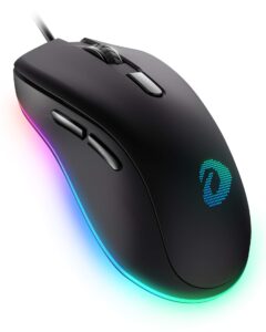 dareu wired gaming mouse, 6400dpi,6 programmable buttons, ergonomic rgb gaming mouse with 16.8 million chroma 7 backlit for pc, laptop, and notebook