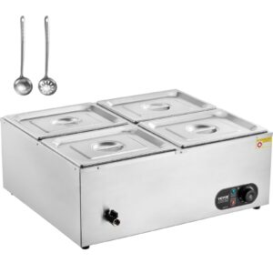 vevor 110v 4-pan commercial food warmer, 1200w electric steam table 15cm/6inch deep, professional stainless steel buffet bain marie 48 quart for catering and restaurants