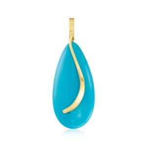 ross-simons turquoise teardrop pendant in 14kt yellow gold