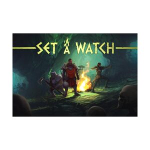 rock manor games - set a watch - a 1-4 player cooperative game - use skills and dice to battle monsters and defeat the horde