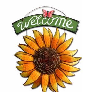 grace home metal vintage hanging flower welcome sign door decor (15" x 12")