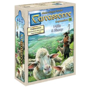 carcassonne hills & sheep board game expansion - manage flocks, cultivate vineyards, and craft hills! strategy game for kids and adults, ages 7+, 2-6 players, 45 minute playtime, made by z-man games