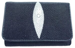 julie genuine real stingray skin one eye leather trifold clutch black wallet purse