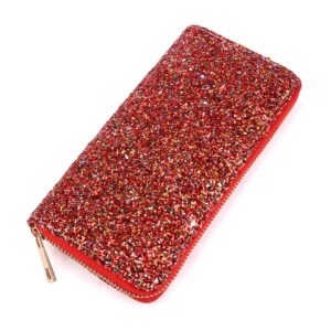 mys collection riah fashion rainbow glitter zip around wallet - sparkly confetti single zipper clutch purse with card slots (rainbow - red)