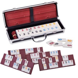 doublefan rummy 106 tiles large rummy with 4 sturdy racks& instructions rummy tiles with aluminum case suit for 2-4 players