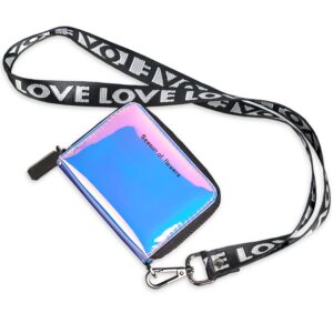 women small neck wallet mini credit card holder with detachable neck lanyard zipper card case holographic mini coin purse travel lanyard wallet