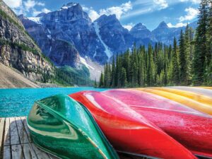 1000 piece puzzle for adults: mountain lake boats jigsaw puzzle