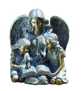 roman - angel with two children statue, 15.5" h, garden collection, resin and stone, decorative, gift, home outdoor and indoor decor, durable, long lasting