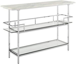 crosley furniture aimee bar with paper marble top, chrome finish